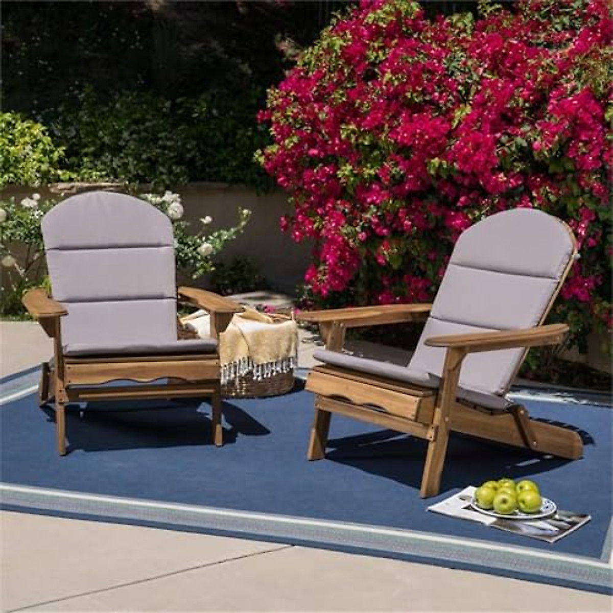 Noble House Malibu Wood Adirondack Chair with Cushion (Set of 2) Natural/Gray