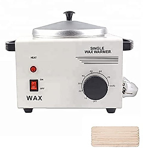 Single Pot Wax Warmer Professional Electric Wax Heater Machine Facial Skin SPA Equipment with Adjustable Temperature Set with Wood Craft Sticks（50 Pcs）