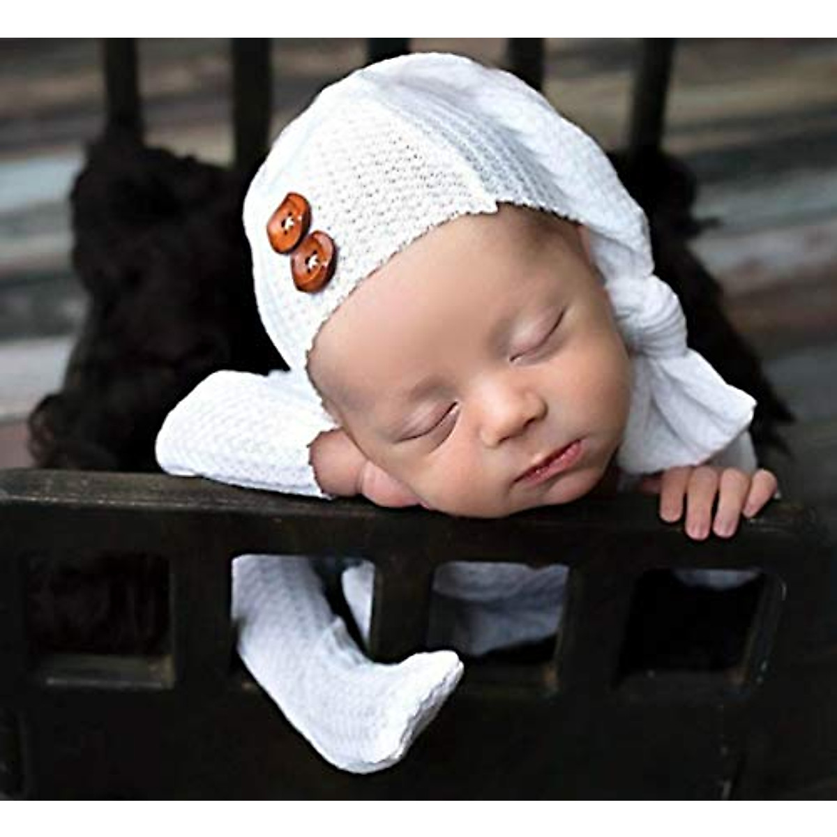 Fashion Newborn Boys Girls Baby Photo Shoot Props Outfits Crochet Clothes Long Tail Hat Pants Photography Props (white)