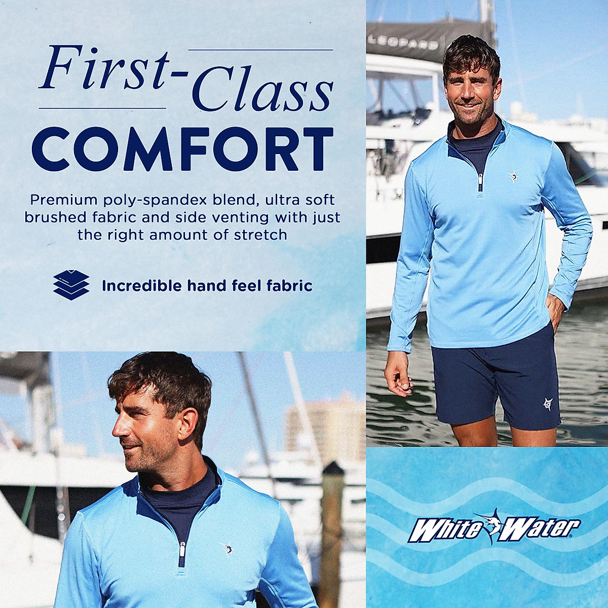 White Water Montauk Quarter Zip Pullover for Men - Light Blue XL