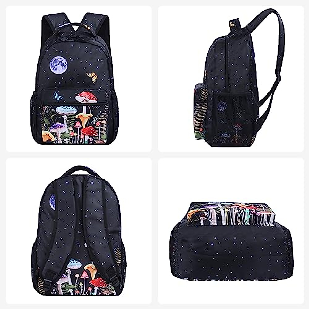 Lopevctor Mushroom Backpack Set for Girls Women, Mushroom Backpack with Lunch Bag and Keychain, Mushroom Gifts Daypack Bookbag for School