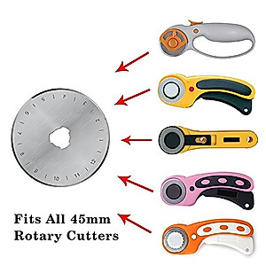 KISSWILL Rotary Cutter Blades 45mm - 10 Pack Mix Pack 45 mm Rotary Cutting Blades Fits for OLFA Fiskars Martelli Truecut 45mm Rotary Cutter Replacement Blades, Sharp and Durable