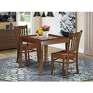 East West Furniture OXGR3-MAH-W 3 Piece Dining Table Set for Small Spaces Contains a Square Dining Room Table and 2 Wood Seat Chairs, 36x36 Inch, Mahogany