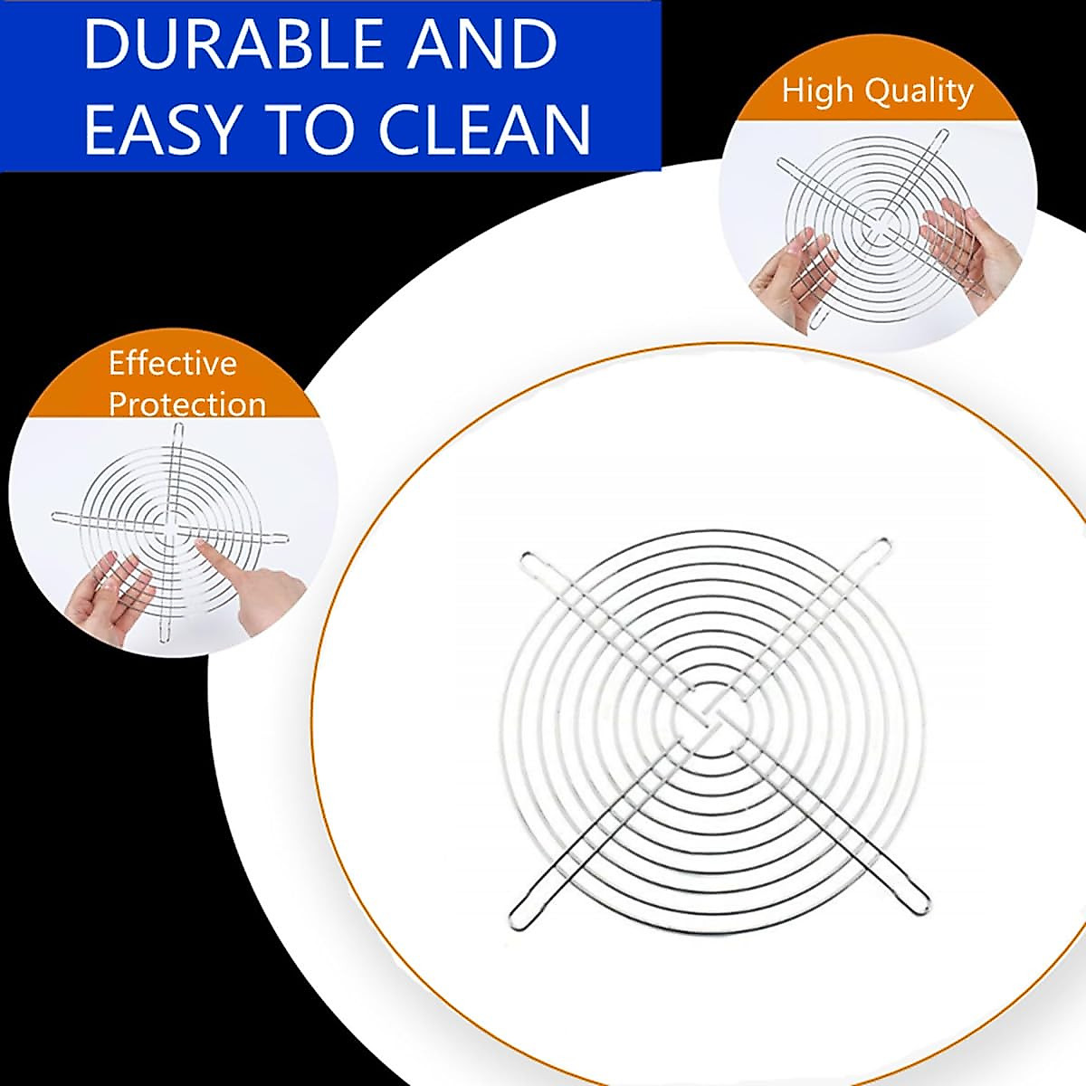 Metal 200mm PC Computer Fan Grill Mounting Finger Guard Protection Cover,Pack of 2