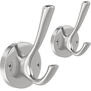 TOFIIGREM Brushed Nickel Wall Hooks Towel Hooks, 2 Pack Coat Robe Hook Heavy Duty Bathroom Double Hook Wall Mounted, Hand Towel Hooks for Closet Entryway Cubicle Kitchen