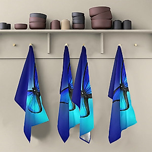 Blue Butterfly Dish Towels for Kitchen Soft Tea Towel Set of 4 Absorbent Dishcloths Hand Towels for Drying Dish Cloths 28" x 18"