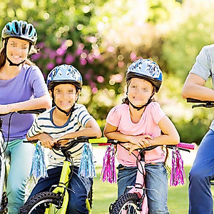 Garneck Bike Glitter Tassels Bicycle Tassel Ribbon Scooter Handlebar Streamers Bicycle Grips Ribbon Easy Attach to Bikes Handlebars for Kids Children 4pcs (Blue Silver) Kids Bike Accessories