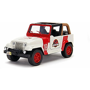 Jada Toys Jurassic World 1:32 Jeep Wrangler Die-cast Car, Toys for Kids and Adults,White/Red