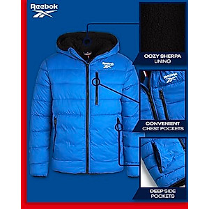 Reebok Men's Winter Jacket - Heavyweight Quilted Puffer Parka Coat - Ski Jacket for Men, Sherpa Lined Hood (S-XL), Size Medium, Vector Blue