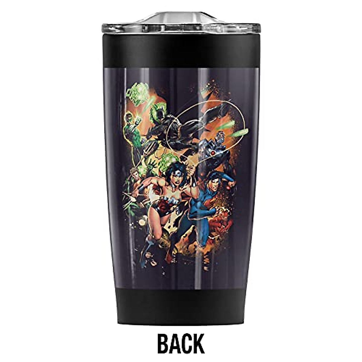 Logovision Justice League Battle Ready Stainless Steel Tumbler 20 oz Coffee Travel Mug/Cup, Vacuum Insulated & Double Wall with Leakproof Sliding Lid | Great for Hot Drinks and Cold Beverages