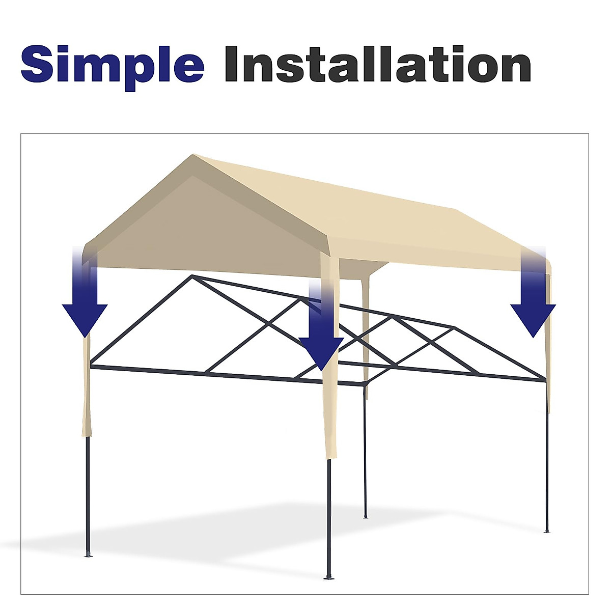 Mergrim 10' x 20' Carport Canopy Replacement Cover with Ball Bungees, 180g Heavy Duty Tarp for Most 10'x20' Carport Frame, Top Cover Only, Frame is not Included, Beige