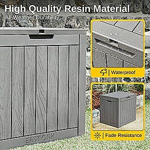 EAST OAK Deck Box, 31 Gallon Indoor and Outdoor Storage Box with Padlock for Patio Cushions, Outdoor Toys, Gardening Tools, Sports Equipment, Waterproof and UV Resistant Resin, Grey