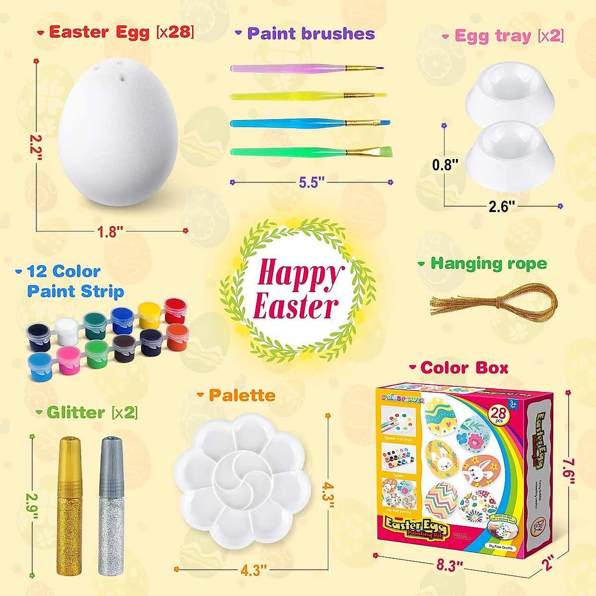 Easter White Eggs Painting Kit-Paintable Hanging Flocking Eggs with Rope, Doodle Kit for DIY Design, Easter Decoration, egg Hunts, Basket Fillers, Easter Gift,28PCS