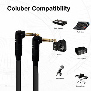 COLUBER CABLE Right Angle 1/4" TRS to Right Angle 1/4" TRS - 15 Feet - Black - Pro 3-Pin Microphone Connector for Powered Speakers, Audio Interface or Mixer for Live Performance & Recording