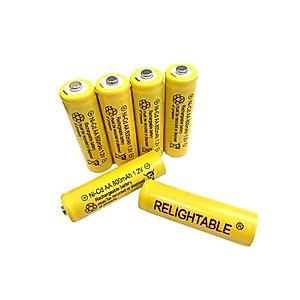 RELIGHTABLE AA Size NiCd AA 800mAh 1.2V Rechargeable Batteries for Solar Lamp Solar Light (6-PCS AA 800mAh)