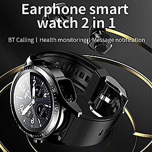 Smart Watch with Earbuds - 2 in 1 Round Fitness Track Watch, 1.28inch Smartwatch with Step, Heart Rate, Sleep Monitor, Waterproof Long Time Standby, Gifts for Men (Black)