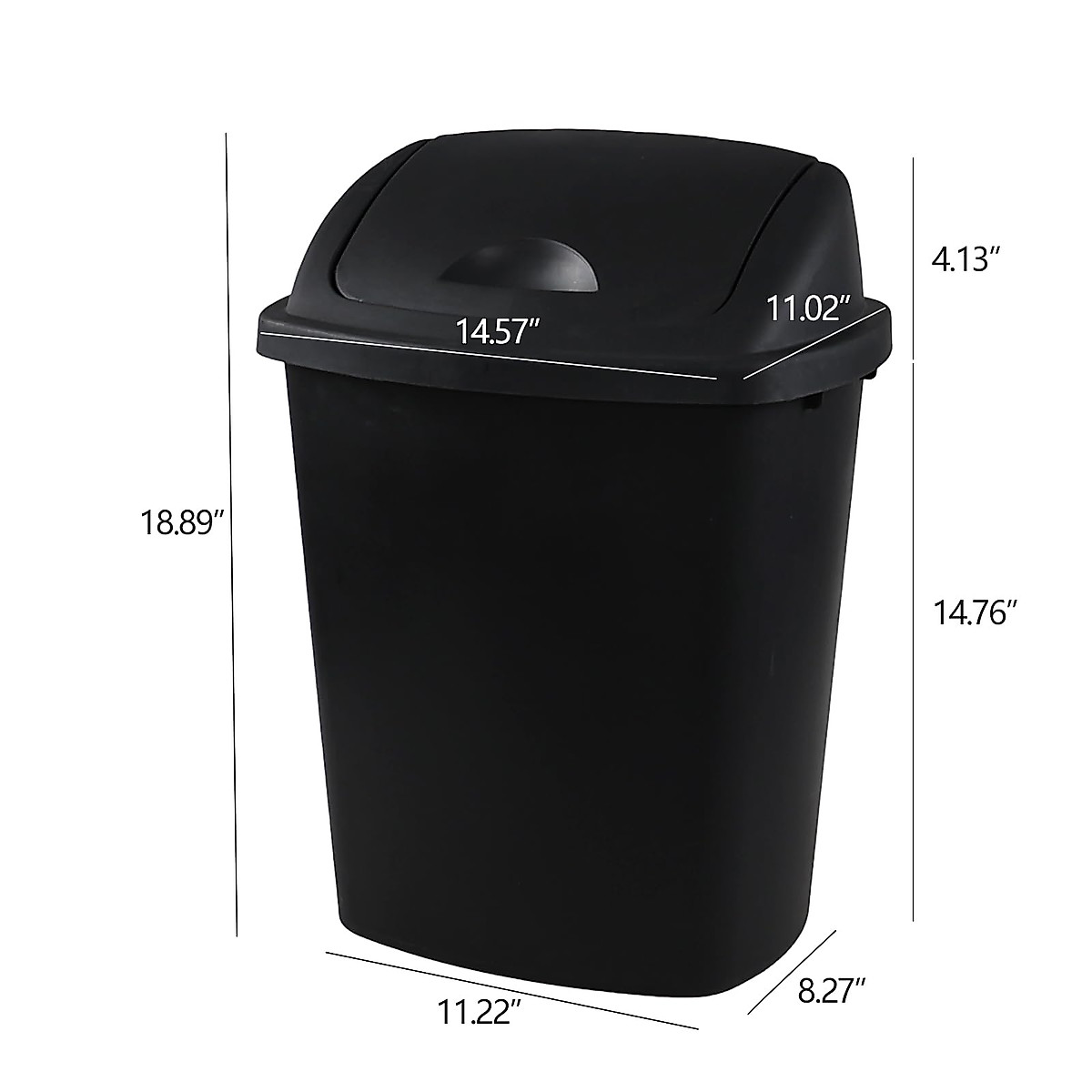 Ramddy 6 Gallon Kitchen Swing Top Garbage Can, 4-Pack Plastic Trash Can with Swing Lid, Black