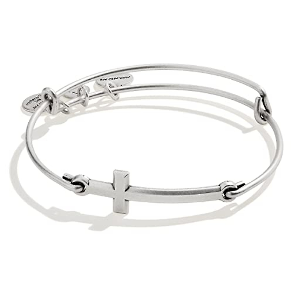 Alex and Ani Symbols and Tokens Expandable Bangle for Women, Spiritual Armor In Line Cross, Rafaelian Silver Finish, 2 to 3.5 in