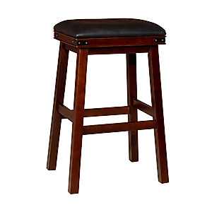 DTY Indoor Living Cortez Bonded Leather Stool, Espresso Finish, 30" Bar Height, Black Leather Seat
