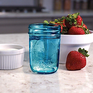 Ball Regular Mouth Elite Collection Half Pint Mason Jars with Lids and Bands, 8-Ounces, Blue (4-Pack)