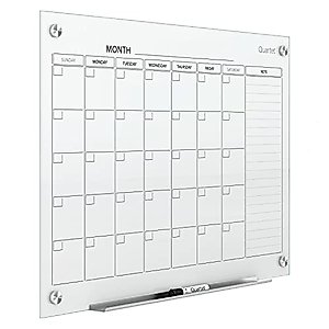 Quartet Magnetic Whiteboard Calendar, 3' x 2', Glass Dry Erase White Board Planner for Homeschool Supplies & Home Office Organization, 2 Magnets, 1 Dry Erase Marker, Frameless Infinity (GC3624F)
