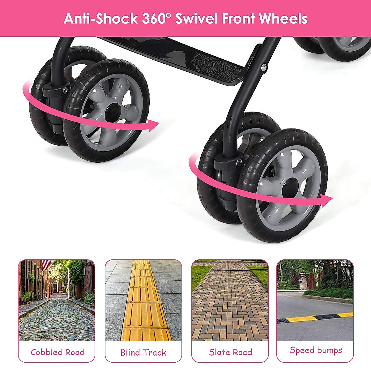 HONEY JOY Baby Lightweight Stroller, Compact Travel Stroller for Airplane, Adjustable Backrest & Canopy, 5-Point Harness, Cup Holder, Storage Basket, Foldable Umbrella Stroller for Toddlers (Pink)