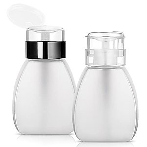 2 Pack 250ml/8.3oz Push Down Pump Dispenser Empty Plastic Lockable Nail Polish Remover Pumping Bottle Container with Flip Cap for Nail Polish Makeup Remover Liquid Alcohol