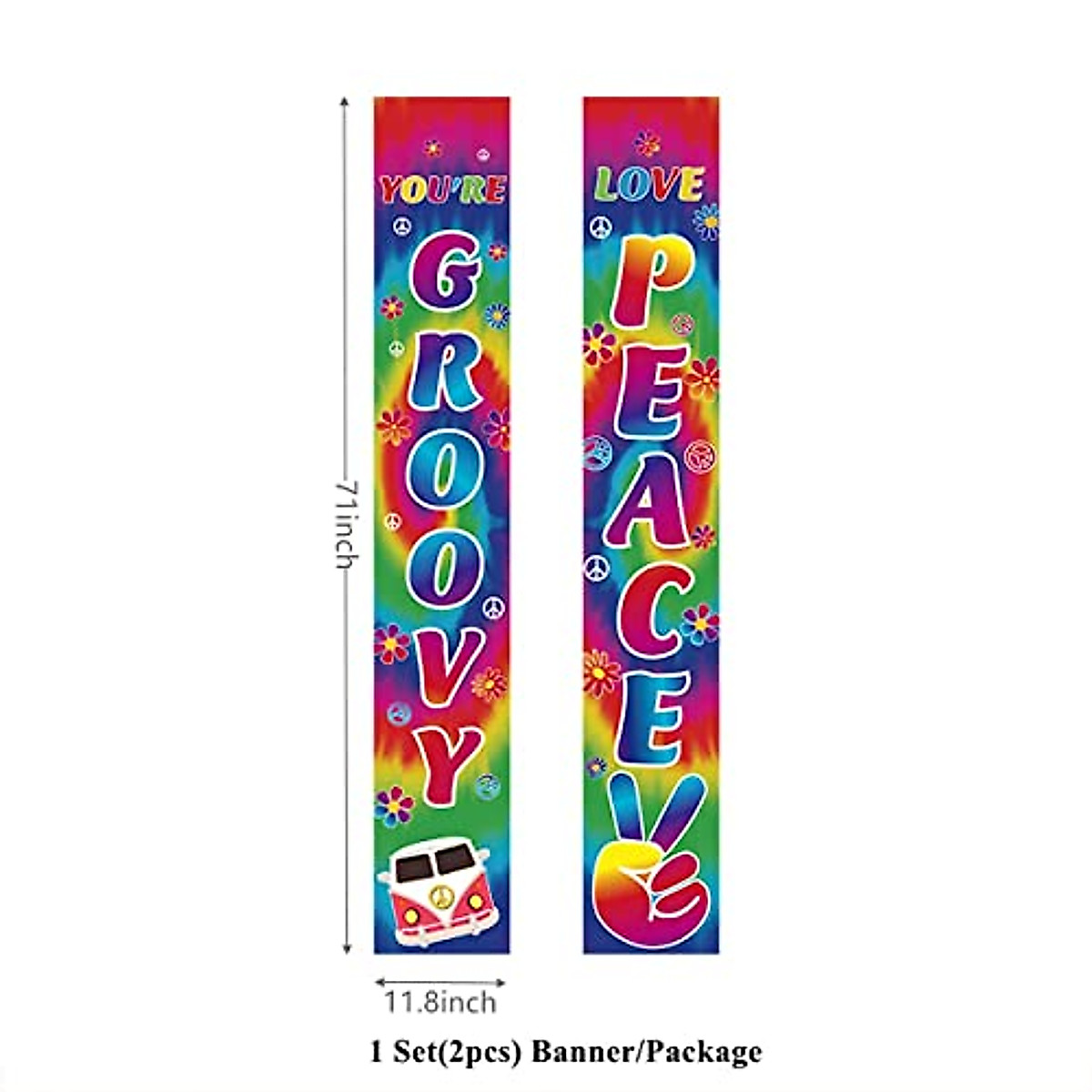 LOONELO Peace Groovy Love Porch Banner with 77x11.8inch,60's Carnival Groovy Party Decoration Banner,Retro Hippie Boho Porch Door Sign for 60's Hippie Theme Groovy Party Decorations