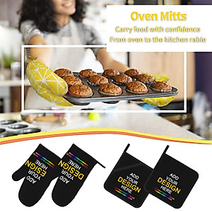 Personalized Heat Resistant Oven Mitts and Pot Holders Custom Picture Logo Text Customized Personalized Non-Slip Oven Mitt Set for Kitchen Cooking Baking Grilling Glove and Safe Mats Gift