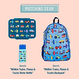 Wildkin Kids Bento Box for Boys and Girls, Features 4 Compartments, Leak Proof with Close Clasp Design, Perfect for School & Travel Bento for Kids (Trains, Planes, and Trucks)