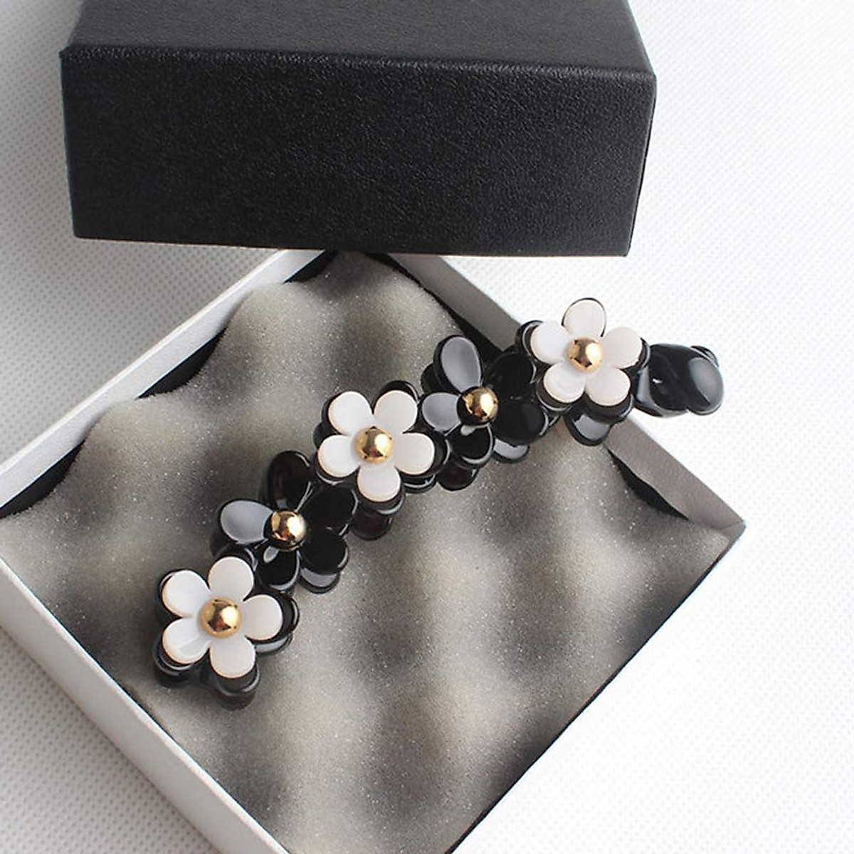 Banana Clip Flower Banana Hair Clips Acrylic Toothed Ponytail Holder Strong Tension Hair Claw Flower Barrette for Women Girls, Black