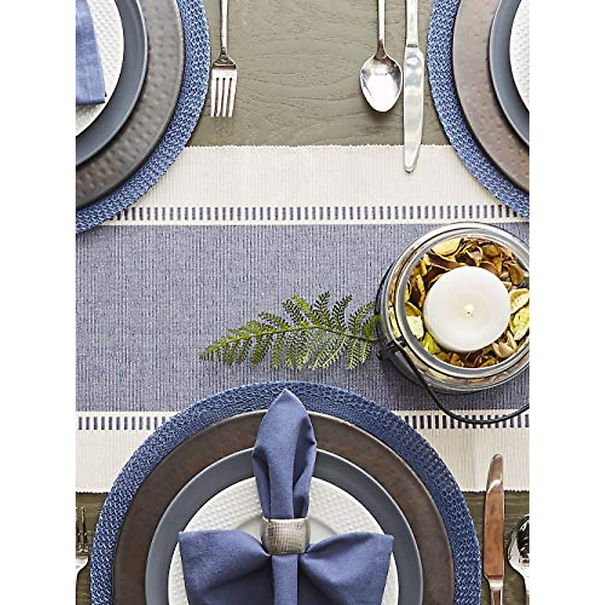 DII Dobby Stripe Woven Table Runner, 13x72-inch, French Blue