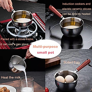 LIFTATAPA Butter Warmer Pot, Stainless Steel Milk Warmer with Wooden Handle for Seafood, Mini Butter Melting Pot Small Saucepan with Dual Pour Spouts for Stove Top Cooking(300ml)