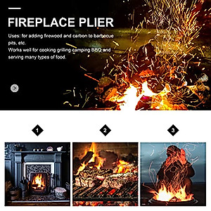 Happyyami 3 pcs fireplace carbon clip barbeque tool barbecue carbon clip Heavy- Duty Log campfire log grabber fire place accessories dessert tong bbq tongs garbage tong long iron pliers Wood