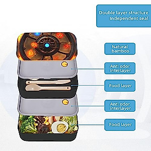 Flaming Flywheel Adult Lunch Box, Bento Box, With Cutlery Set Of 3, 2 Compartments, Rectangular, Lunch Box For Adults