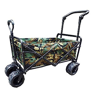 Suuim Collapsible Folding Wagon, Folding Wagon All Terrain Collapsible Utility Truck with Push Bar - Portable Rolling Heavy Duty 330 Lb Capacity Cart Buggy