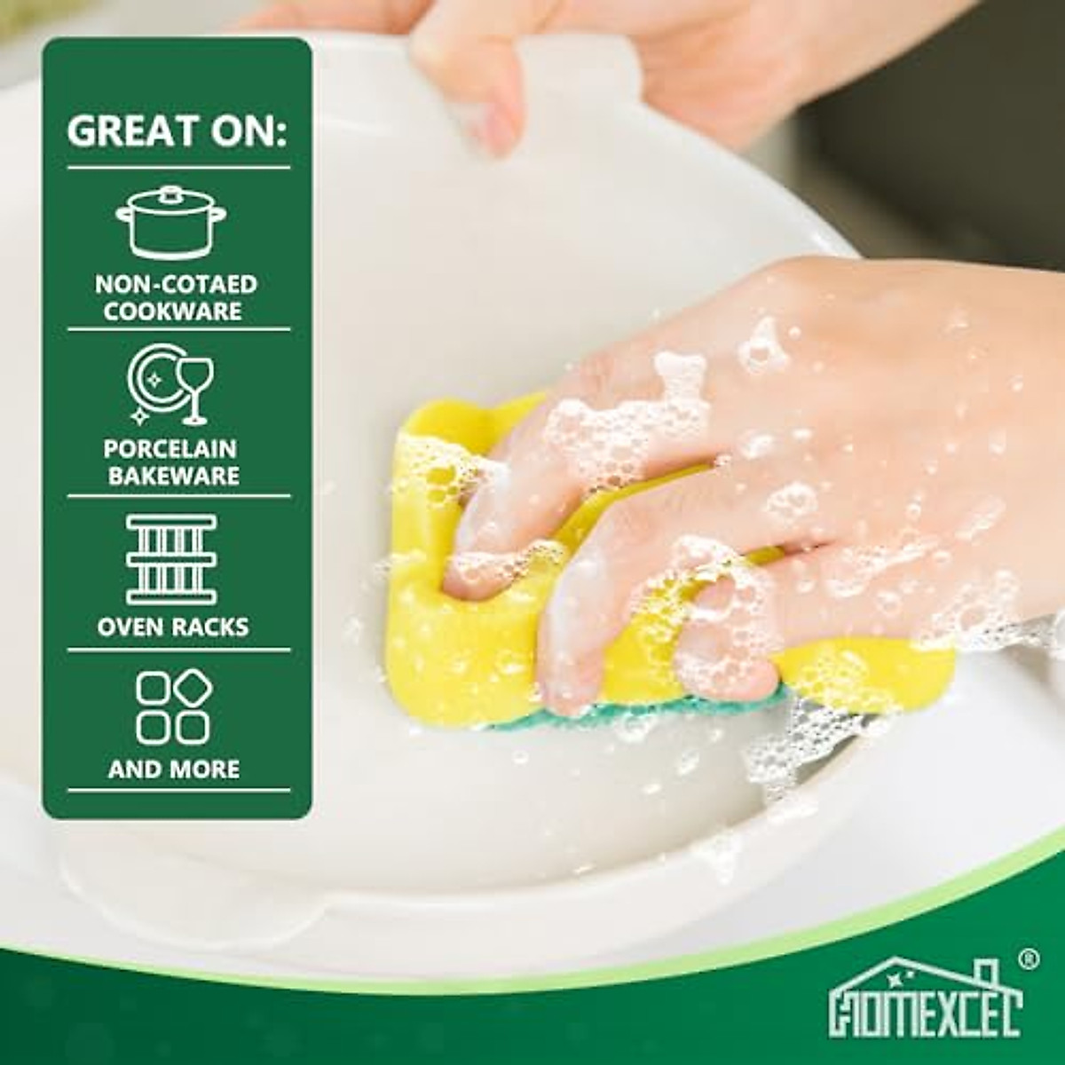 HOMEXCEL Scrub Sponges Kitchen 50 Count, Heavy Duty Dish Sponge for Cleaning, Dual Sided Powerful Scrubbing Sponge for Washing Dishes, Pots, Pans and Surfaces