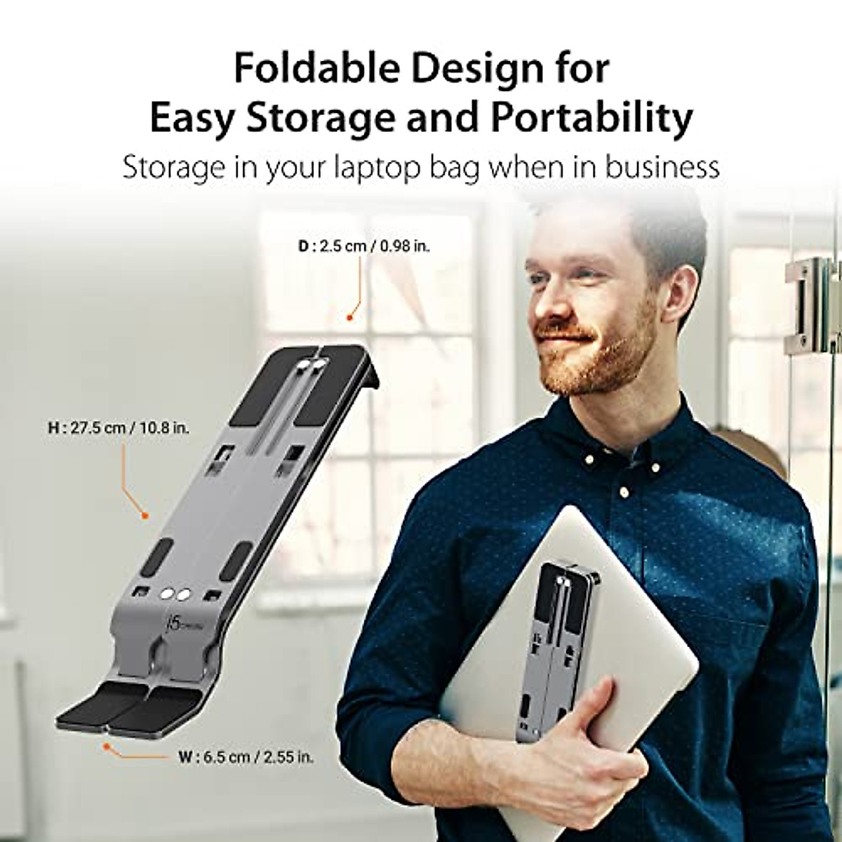 j5create Foldable Aluminum Laptop Stand with USB 4-Port Hub, Portable Notebook Riser with 4 USB3.2 Ports for MacBook, Laptop, phone and Tablets up to 16 inch (JTS223)