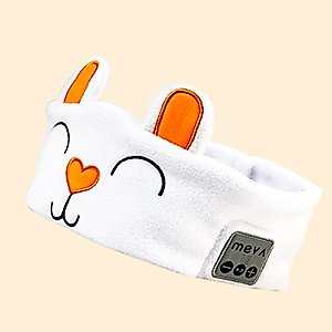 Olyre Over Ear Headband Headphones Cartoon Kids Headsets Comfort Sleeping Aid Volume Limited with Thin Speakers & Super Soft Stretchy Headband – White Rabbit