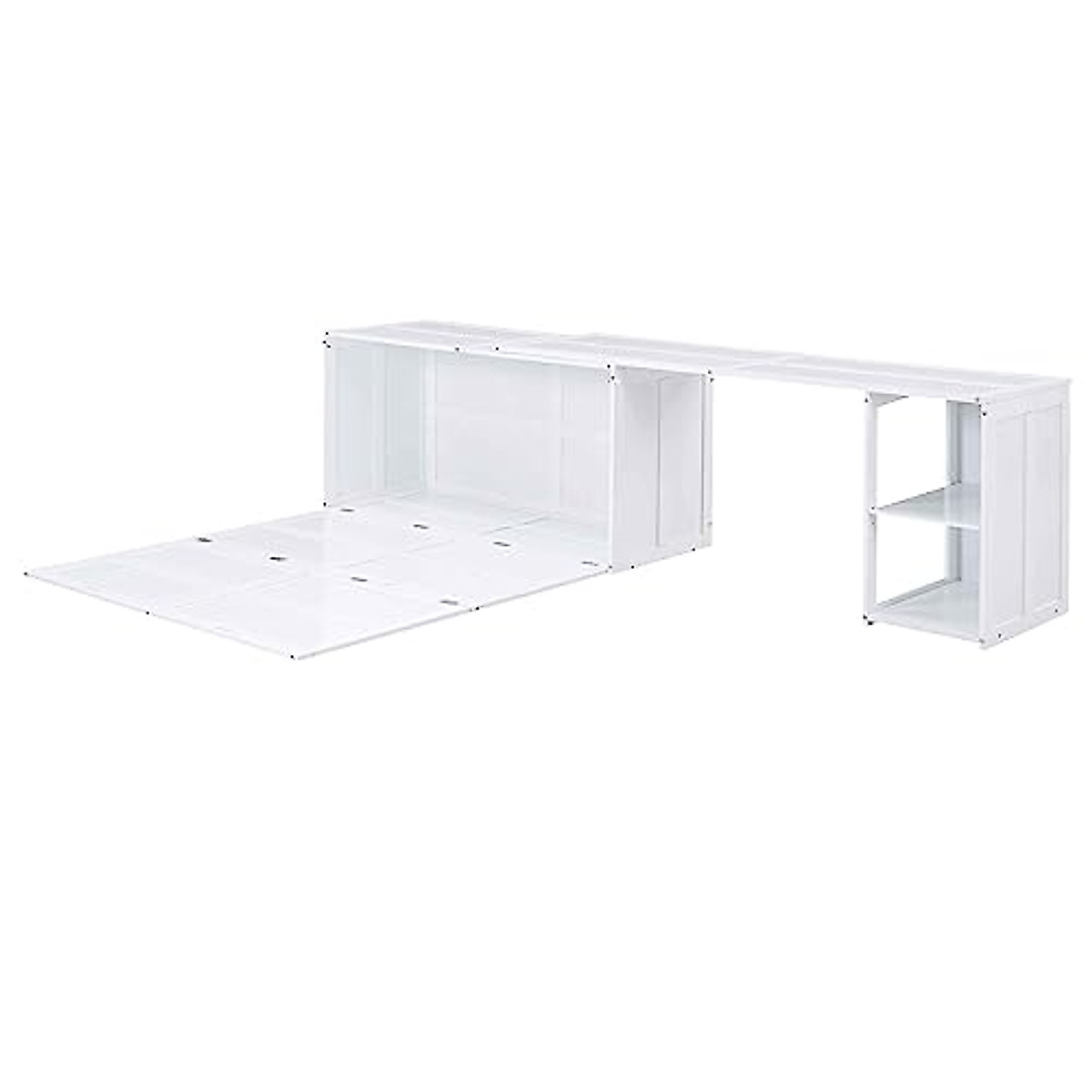ATY Queen Size Murphy Bed with Rotable Desk, Solid Wood Bedframe w/Shelves, Can Converted into Cabinet, Save Space Design, for Kids, Students, Adults, Box Spring Not Required, White