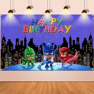 Bnuwue Mask Superhero Party Backdrop - 5x3ft Super City Birthday Backdrop Fireworks Cityscape Mask Party Supplies Backdrop for Baby Shower, Photo Booth Props