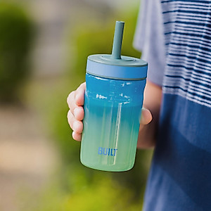 Built 16 fl oz Single-Walled Tritan Straw Seal Bedford Tumbler, Straw Lid Spill-resistant Travel Cup Keep Drinks Cold for Home Travel, Sea Glass