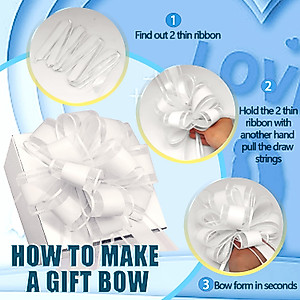 FQTANJU 5 PCS 6 inches Large Pull Bows, Bow for Gift Wrapping, Ribbon Bows for Wedding Christmas Birthday Party Gift Baskets or Valentine's Day Flower Gift Boxes Decoration (White)