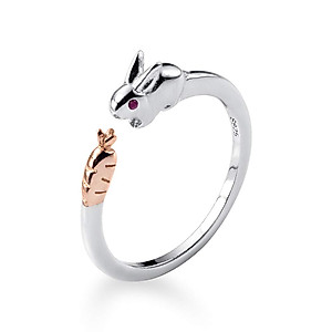 Cute Rabbit Sterling Silver Statement Rings for Women Adjustable Open Animal Stacking Eternity Ring Finger Engagement Wedding Band Jewelry