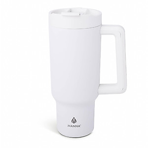 Manna Stainless Steel Double Wall Insulated Tumbler with Smart Seal Dual Sip Lid and Straw Fit Handle - 40 Oz - Linen Powder Coat