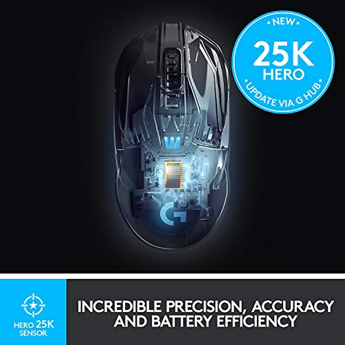 Logitech G903 Lightspeed Wireless Gaming Mouse, Hero 16K Sensor, 16000 DPI, RGB, Lightweight, Programmable Buttons, 140-Hour Battery Life, Rechargeable, Ambidextrous, PC/Mac, Black