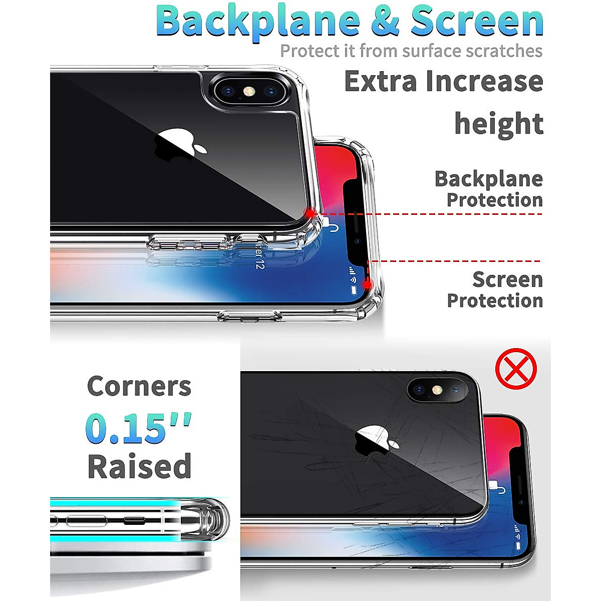 AEDILYS iPhone Xs Max Case,[Airbag Series] with [2 x Tempered Glass Screen Protector] [Military Grade]|15Ft. Drop Tested [Scratch-Resistant]|Wireless Charging | for Apple iPhone Xs Max 5.5 Inc- Clear