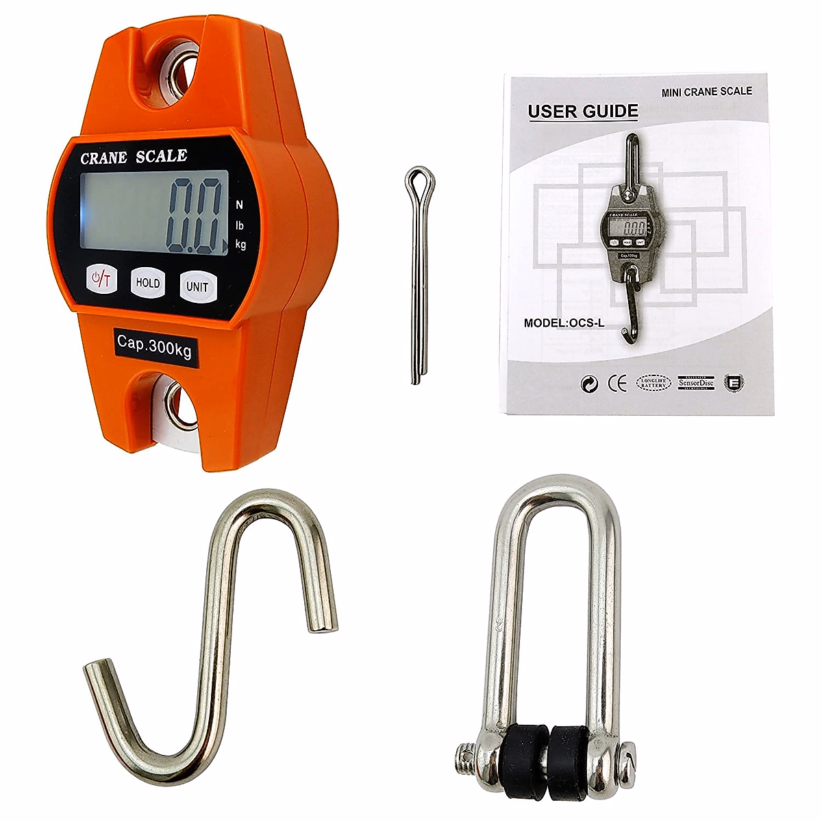 Liberty LS-931 Portable Industrial Digital Hanging Scale, Mini Crane Scale with Hooks for Farm Hunting Fishing Outdoor | 600lb x 0.2(lb) / 300kg x 0.1(kg) (Orange)
