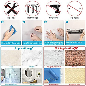 Shower Caddy Adhesive Basket Shelf Drill-Free Kitchen or Bathroom Organizer - Black Basket Shelves Hooks for Washroom Accessories Adhesive Stainless Steel Shampoo Holder, Kitchen Shelf Rack 2 Pck