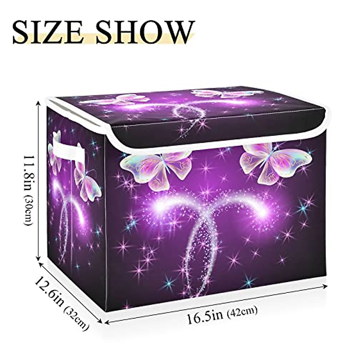 RunningBear Butterflies Firework Star Large Storage Bins with Lid Collapsible Storage Bin Nursery Baskets Foldable Fabric Cube for Closet Shelf Car